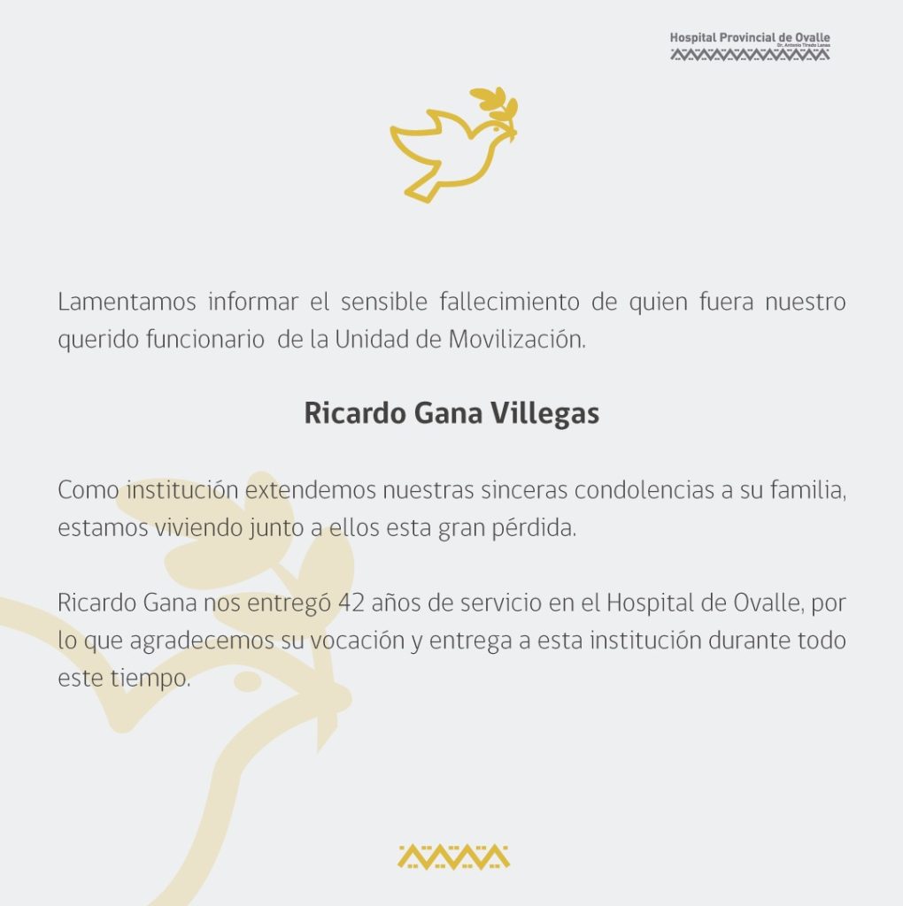 Lamentamos informar el sensible fallecimiento de nuestro querido funcionario Ricardo Gana ...
